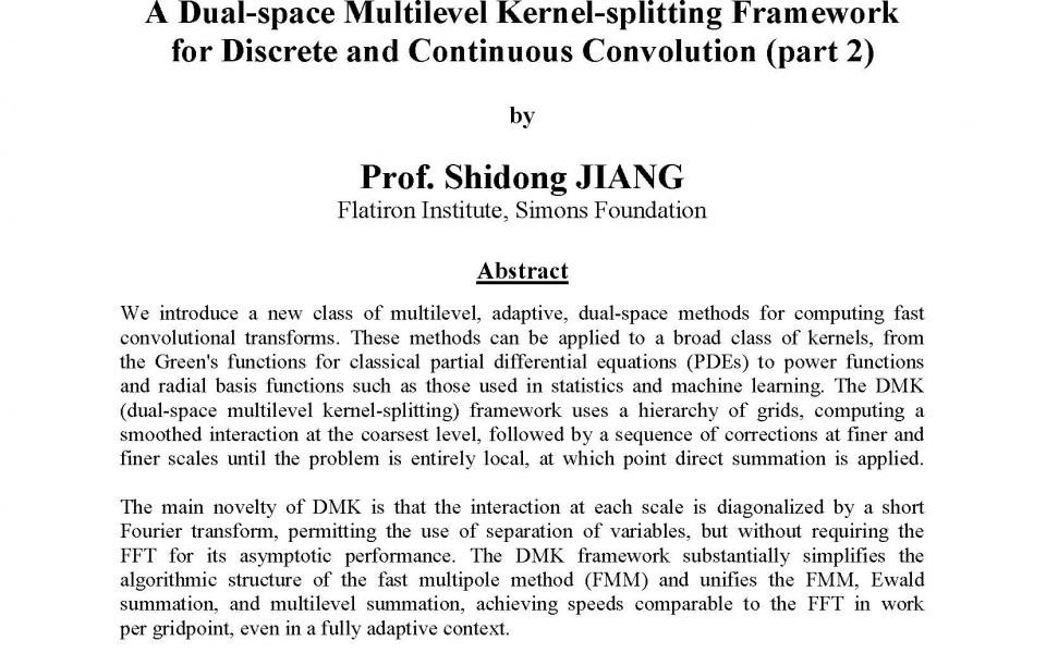 Department of Mathematics - Seminar on Scientific Computation - A Dual-space Multilevel Kernel ...